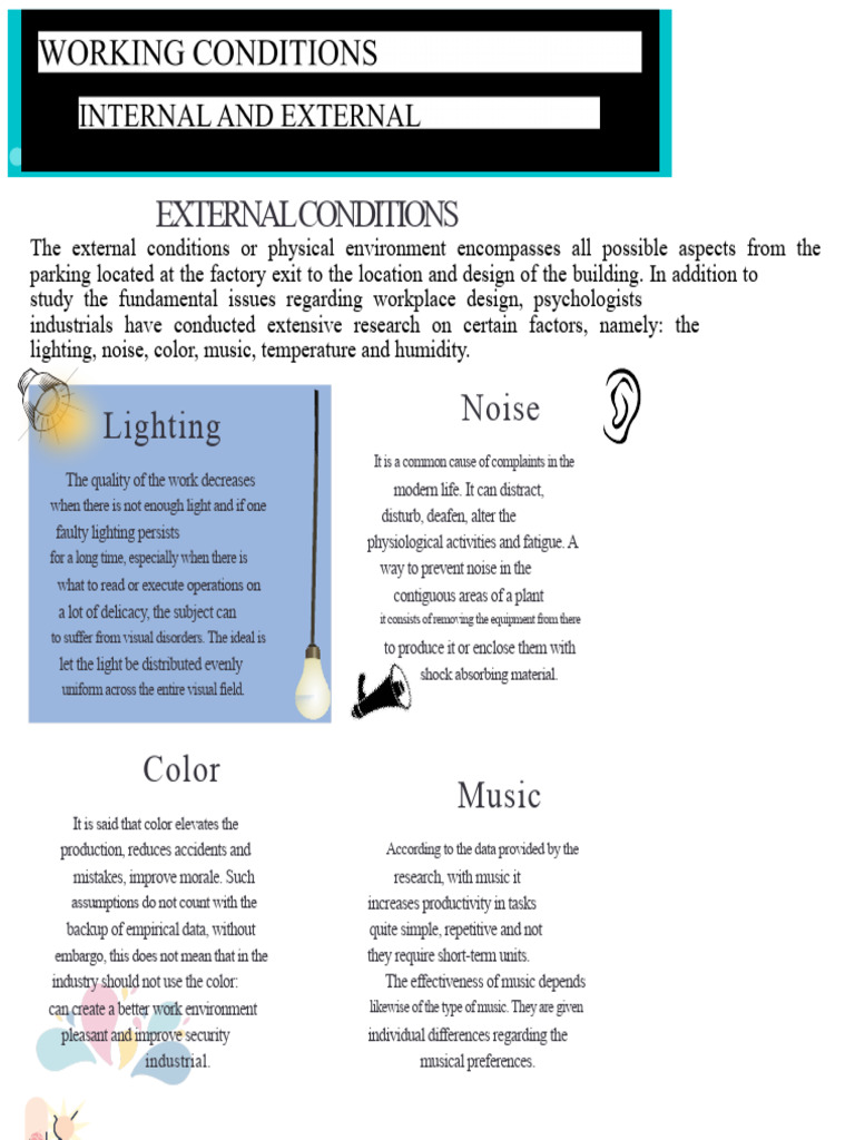 INTERNAL AND EXTERNAL WORKING CONDITIONS | PDF | Humidity | Lighting