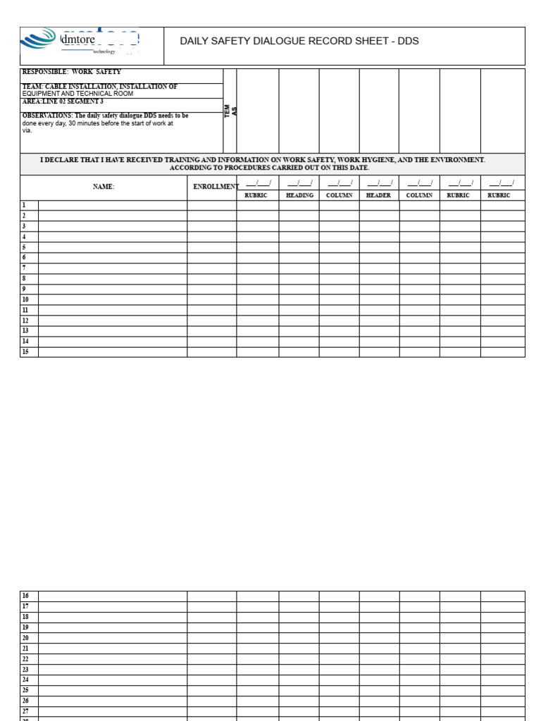Daily Safety Dialogue Registration Form - DDS - MODEL | PDF