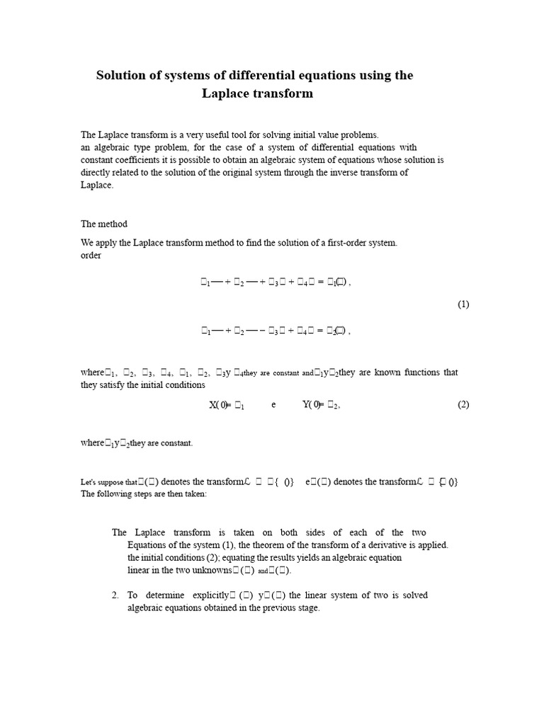 Systems of Differential Equations Using The Laplace Transform | PDF ...