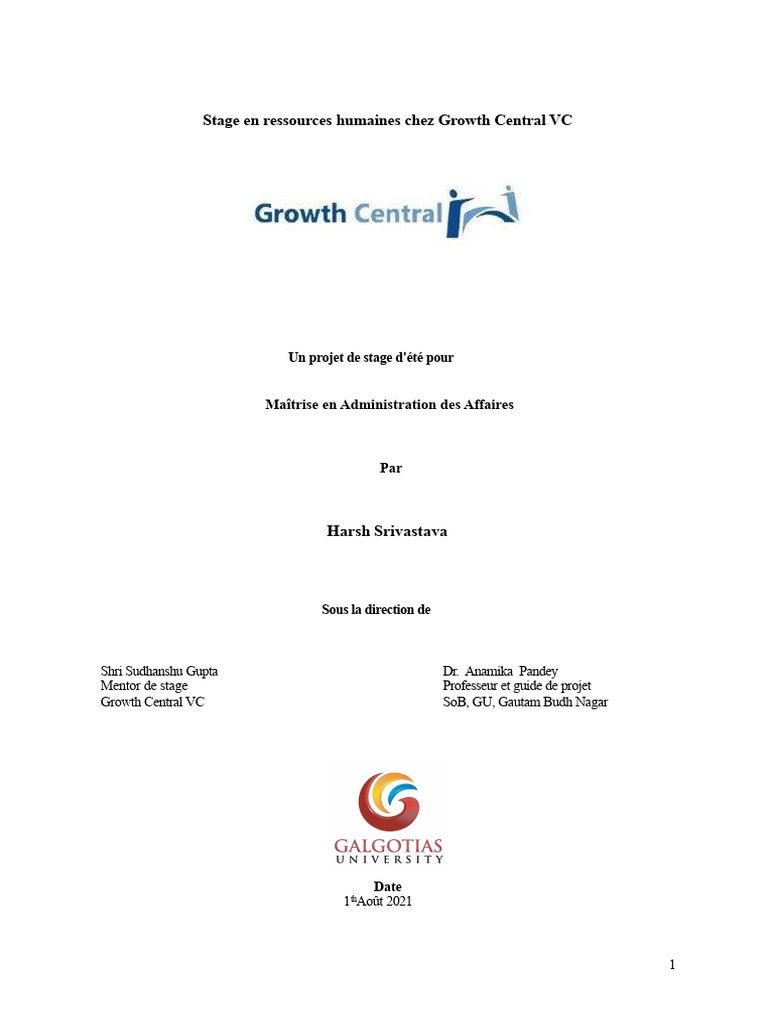 Stage en RH chez Growth Central VC | PDF | Recrutement | Gestion des ...