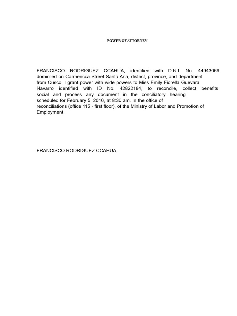 simple power of attorney letter template | PDF