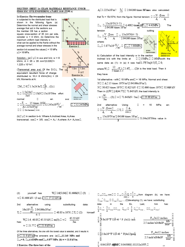 SOLUTION 1st EXAM MATERIALS RESISTANCE UNSCH-FIMGC-SCHOOL. CIVIL ...