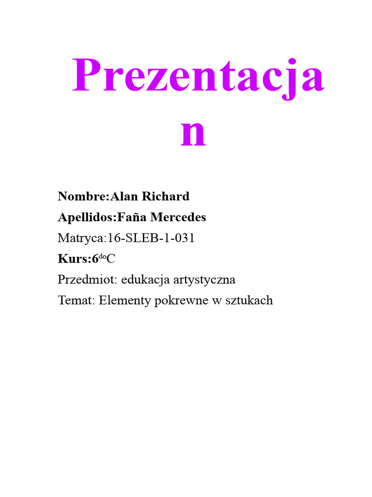 Elementy Pokrewne W Sztukach, Autorstwa Alana Fañi | PDF