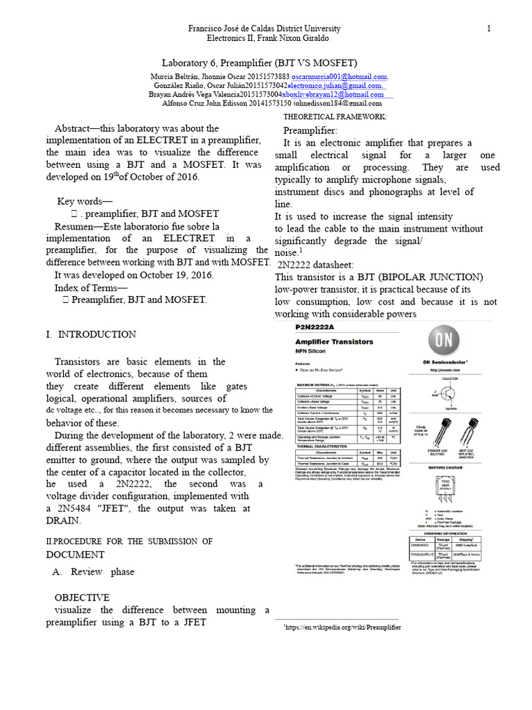 BJT vs MOSFET Preamplifier Lab Report | PDF | Amplifier | Bipolar ...