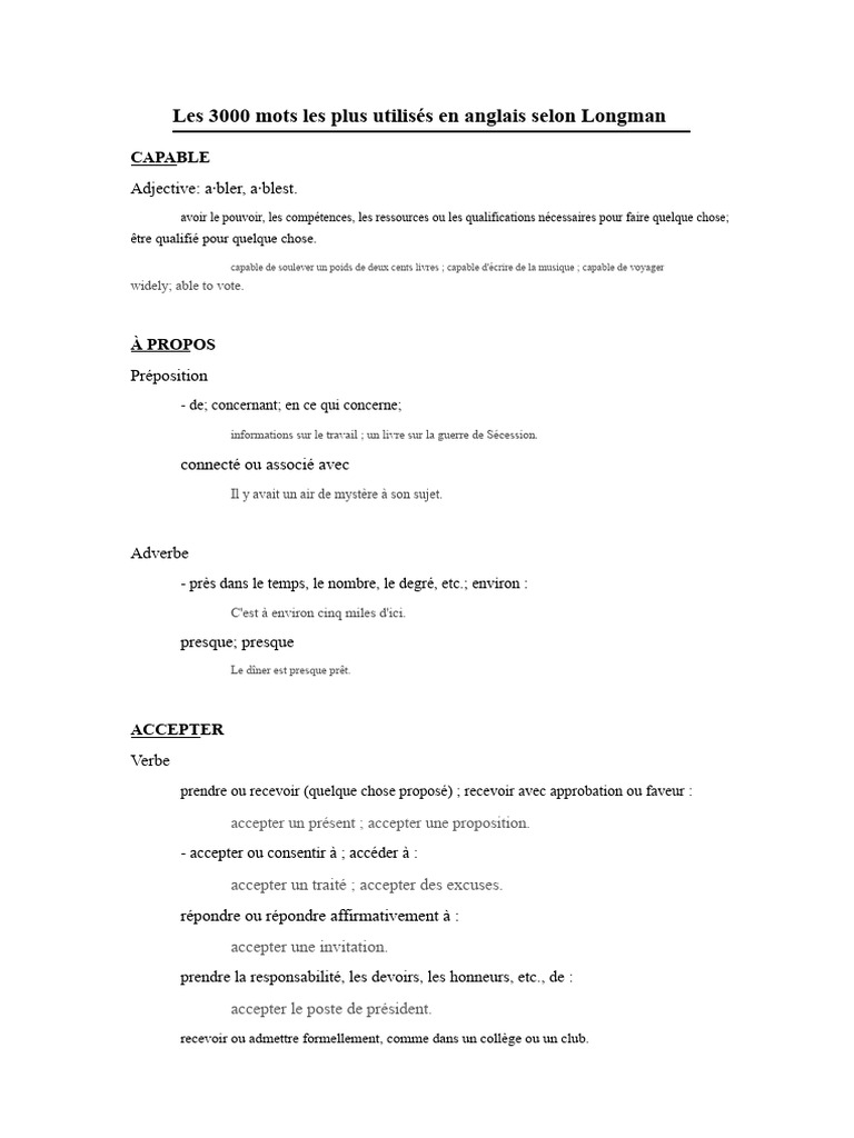 3000 mots anglais essentiels selon Longman | PDF | Nature (grammaire ...