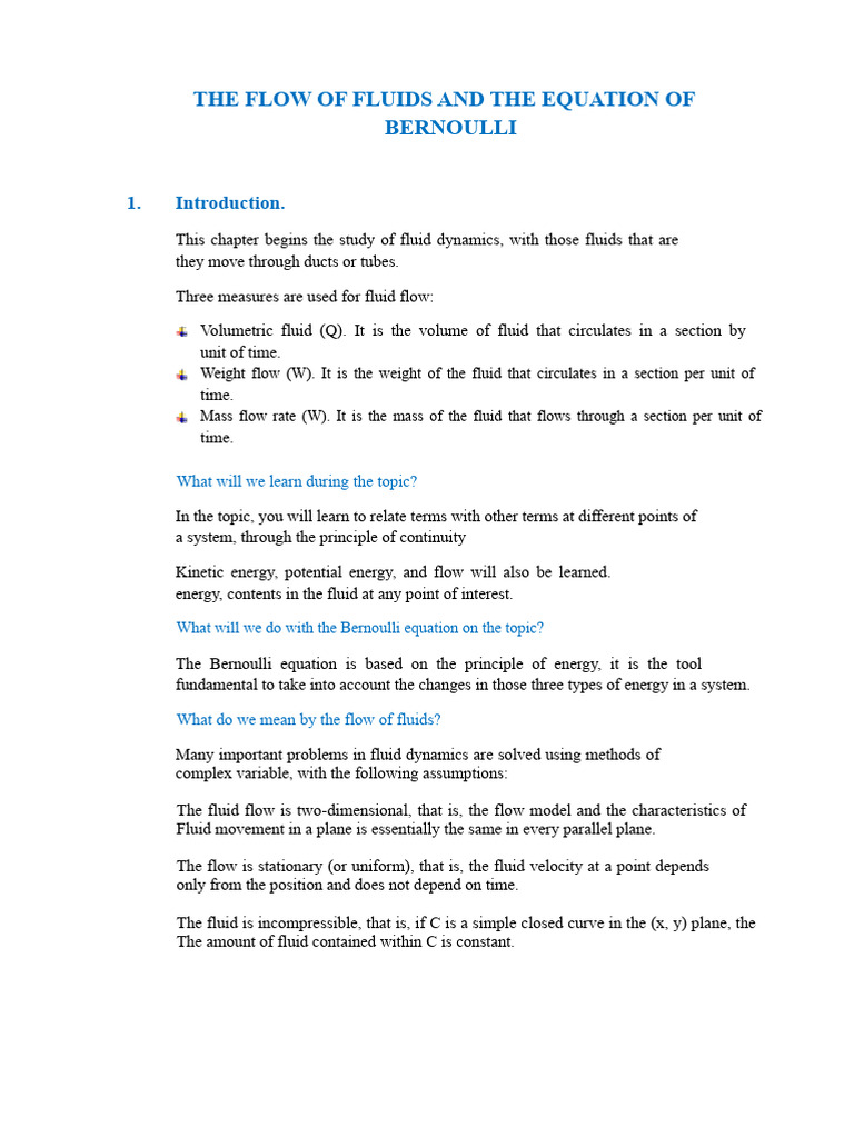 The Flow of Fluids and The Bernoulli Equation | PDF | Fluid Mechanics ...