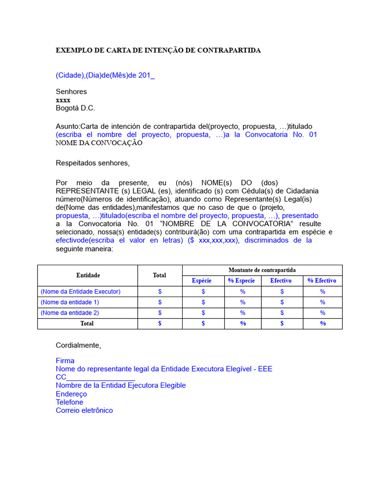 Carta de Intenção de Contrapartida | PDF