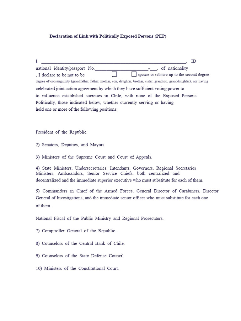 Declaration of Relationship With Politically Exposed Persons | PDF