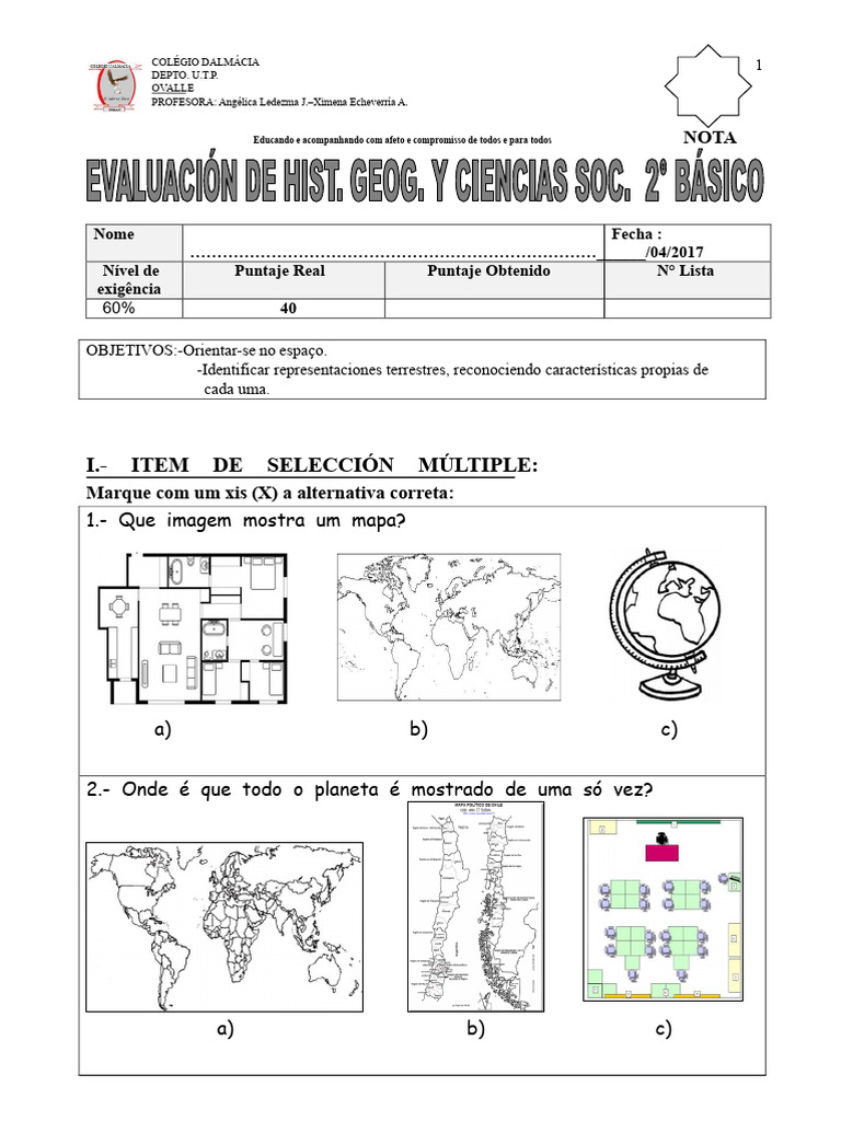 AVALIAÇÃO de história mapas globo terrestre e planisfério.docx | PDF ...