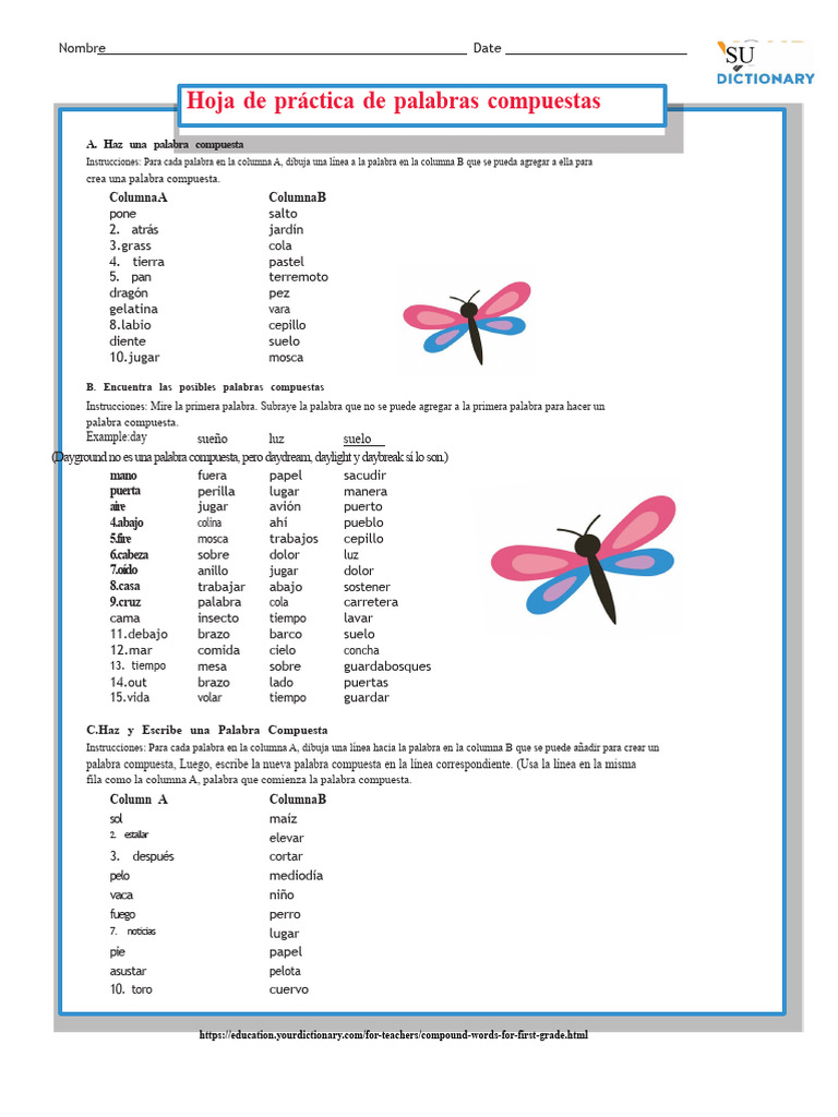 Práctica de Palabras Compuestas para Niños | PDF