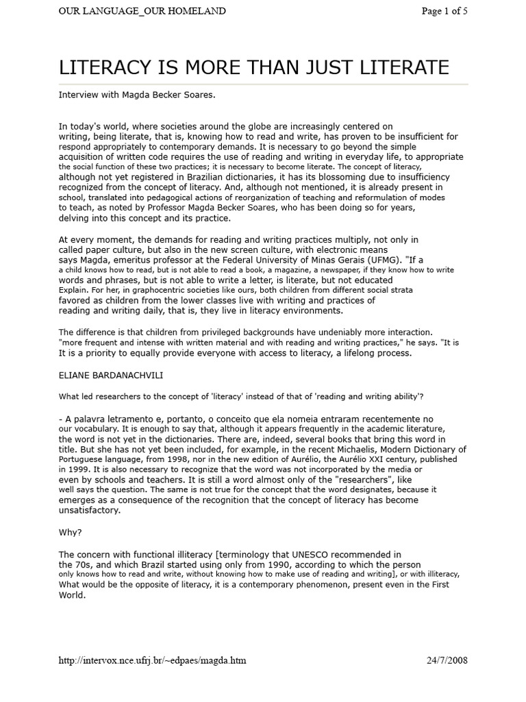 Understanding Literacy vs. Literate | PDF | Literacy | Teachers