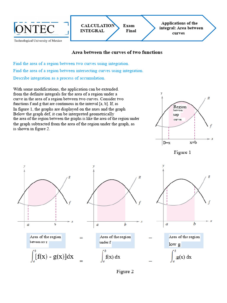 Area Between Curves Using Integration | PDF