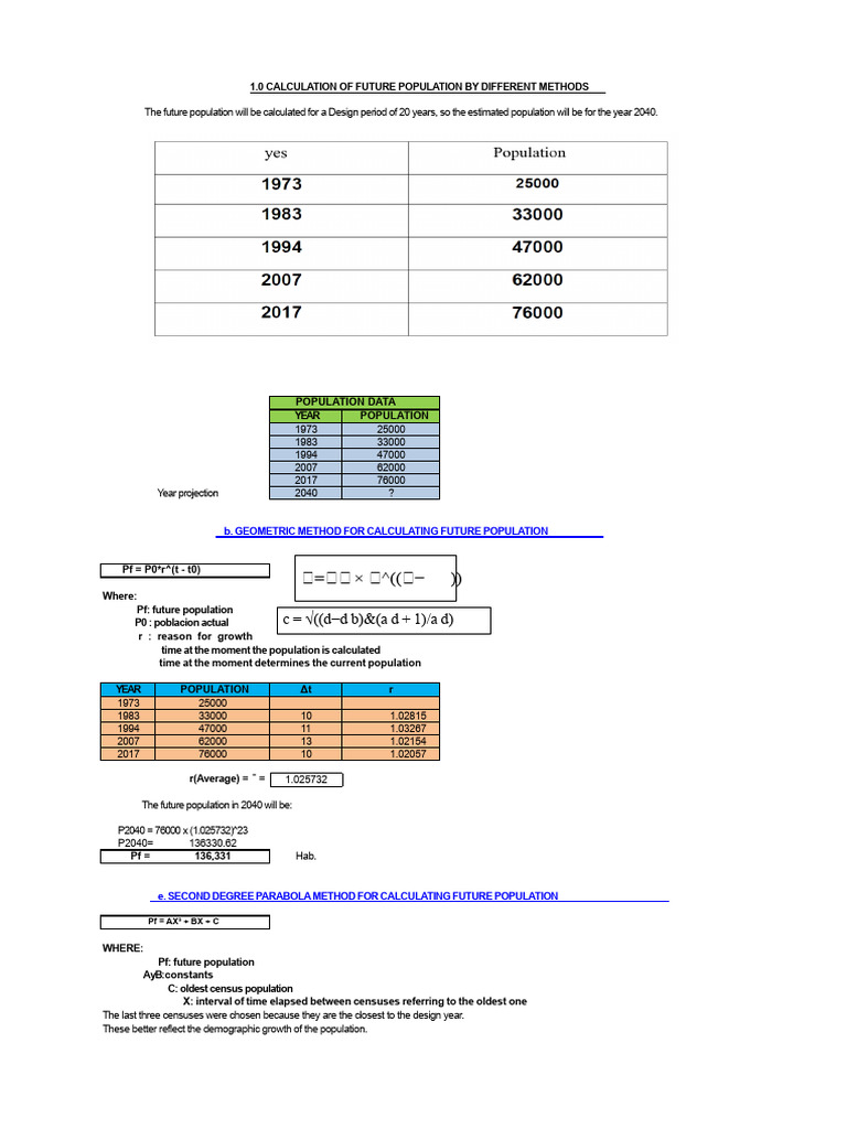 Future Population Calculation Methods | PDF | Quadratic Equation ...