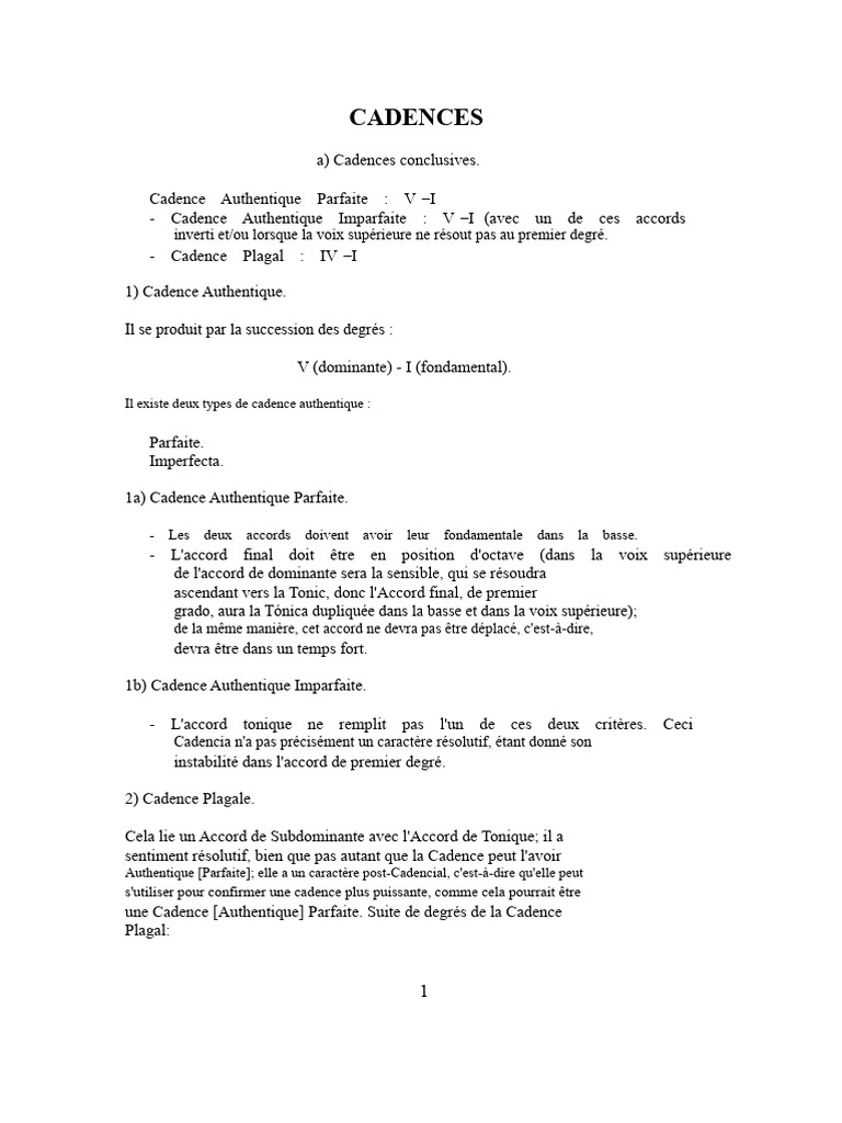 Types de Cadences Musicales expliquées | PDF | Accord (Musique ...
