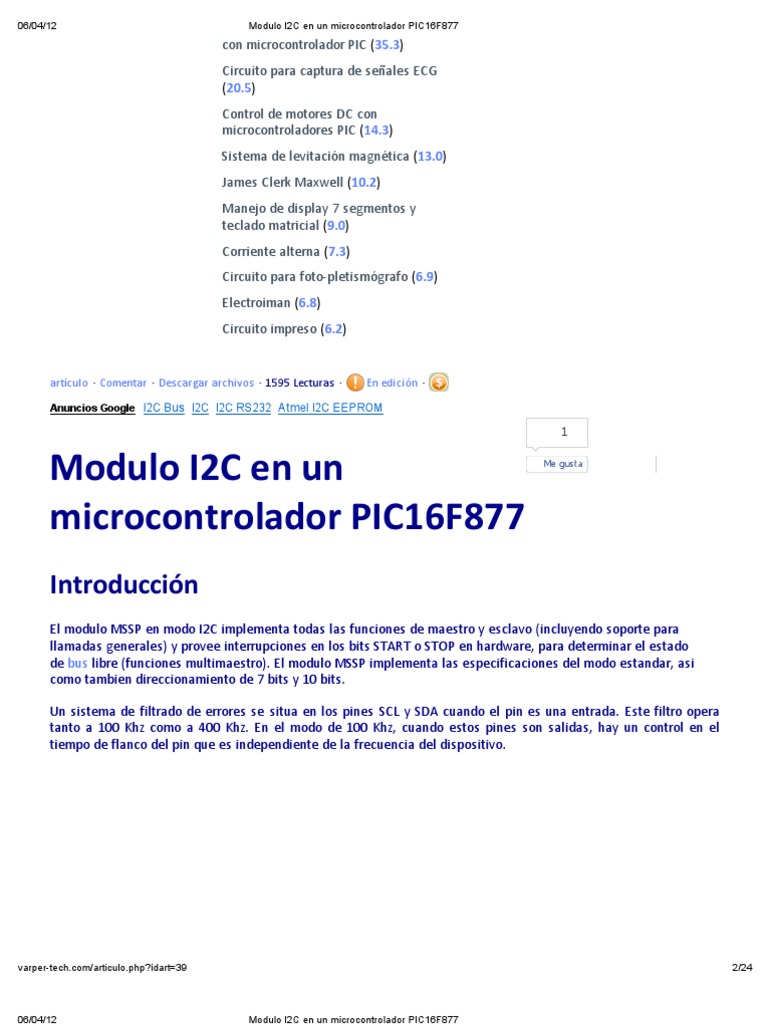 Modulo I2C en Un Microcontrolador PIC16F877 | PDF | Poco | Ingenieria ...