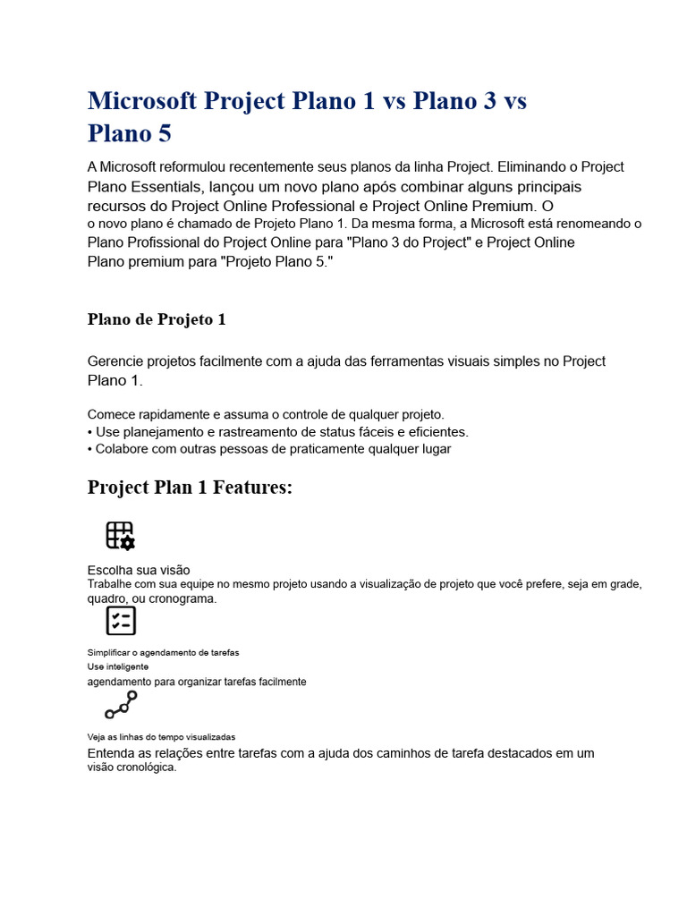 Microsoft Project Plano 1 vs Plano 3 vs Plano 5 | PDF | Windows 10 ...