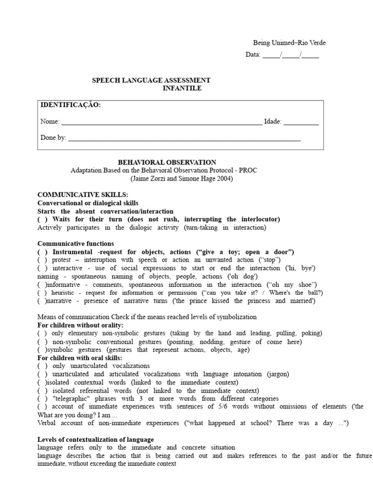 Infant Speech Language Assessment | PDF | Communication | Gesture