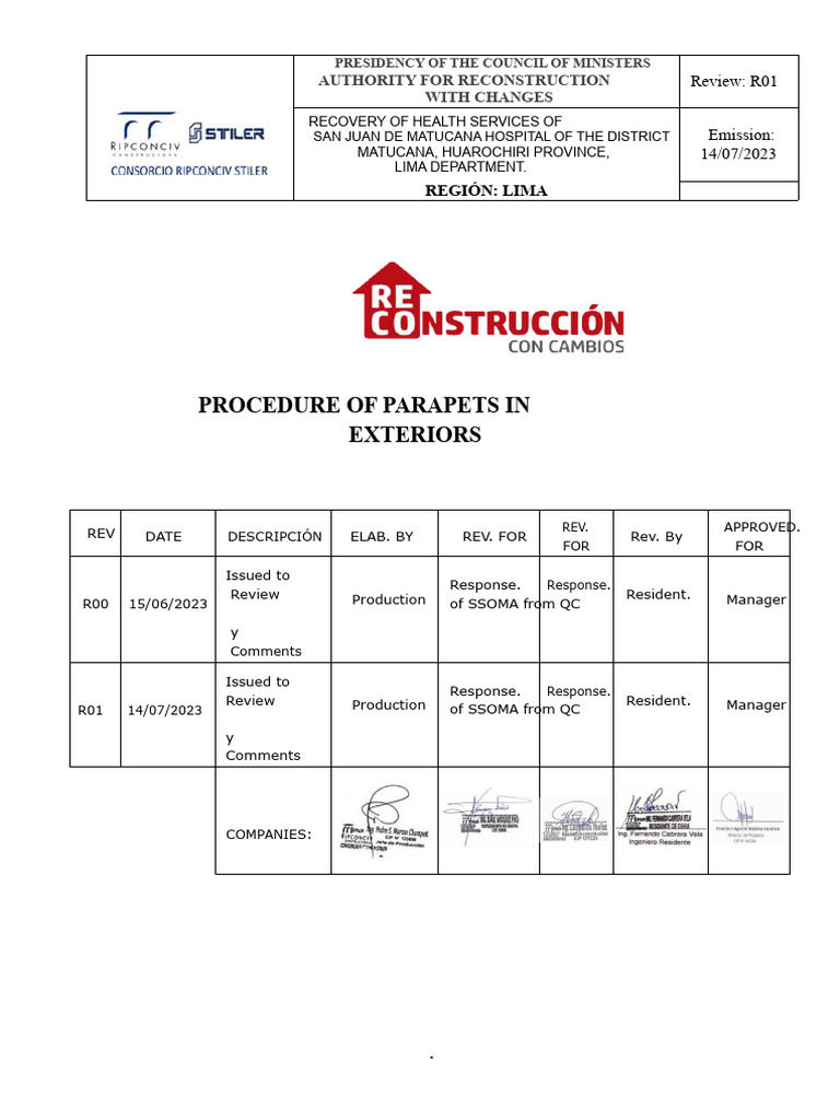PR-001 - Construction Procedure For External Parapets | PDF | Concrete ...