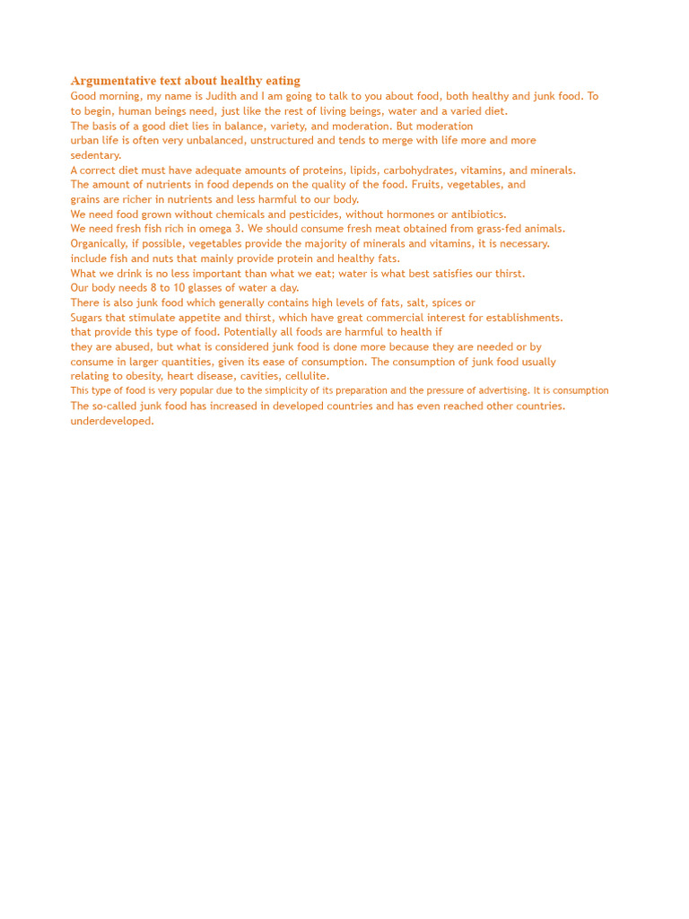 Argumentative Text About Healthy Eating | PDF