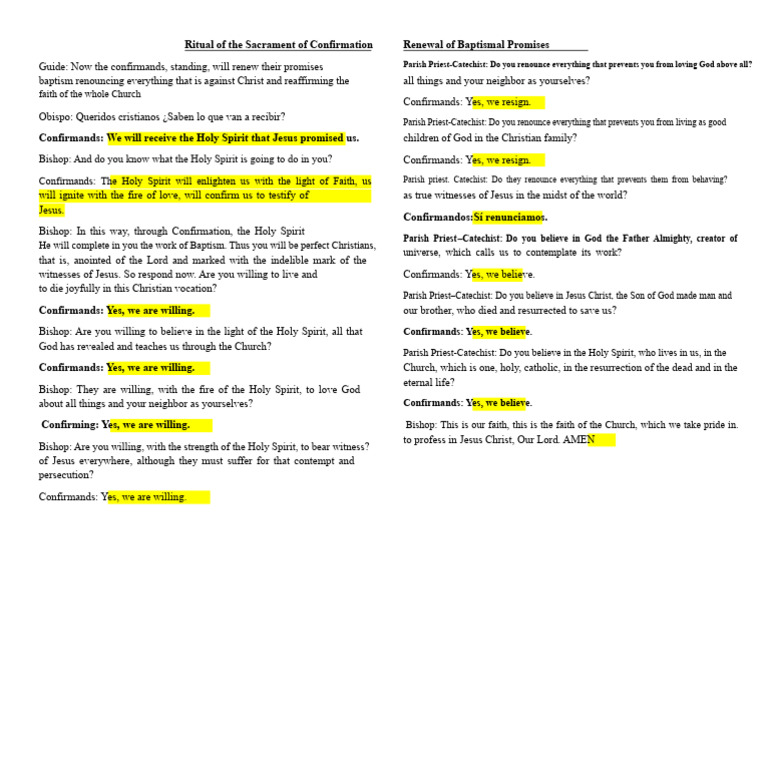 Ritual of Confirmation and Renewal of Baptismal Promises | PDF ...