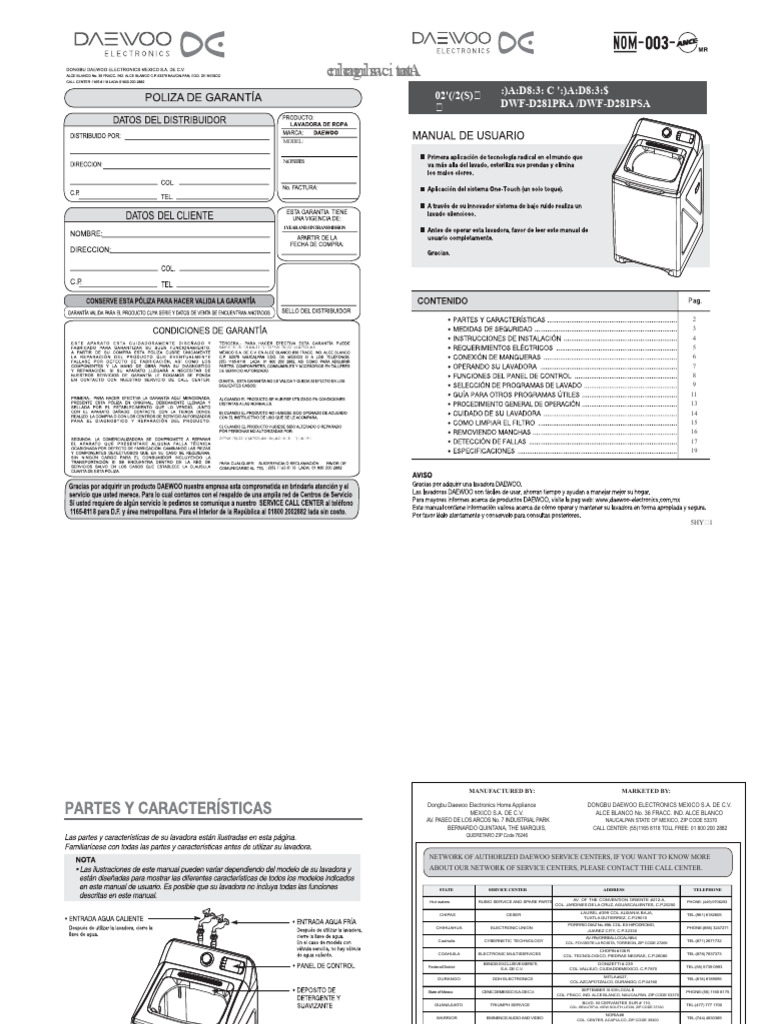 Daewoo DWF-D281PW Washing Machine | PDF