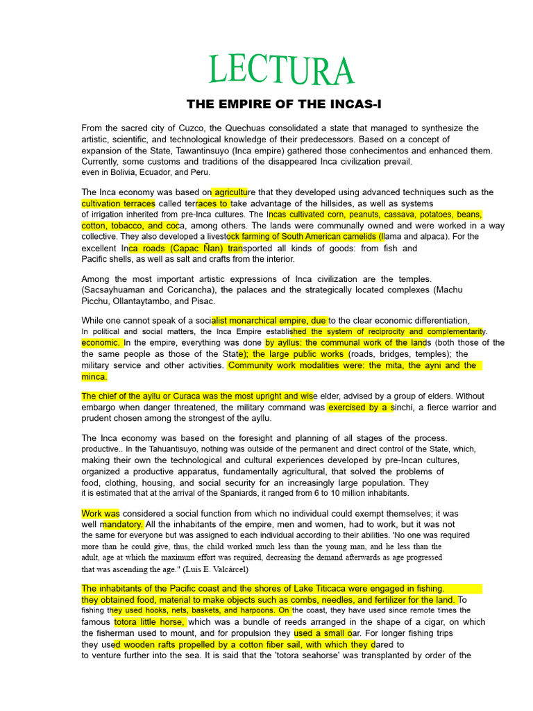The Inca Empire and Reading | PDF | Inca Empire