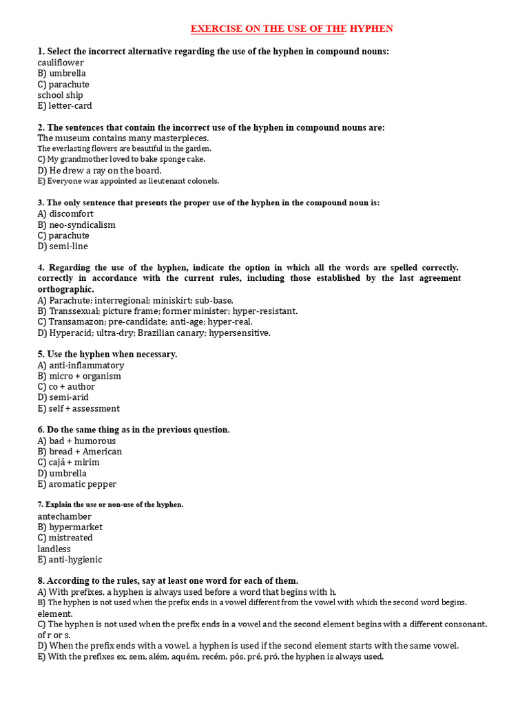 Exercise On The Use of The Hyphen | PDF
