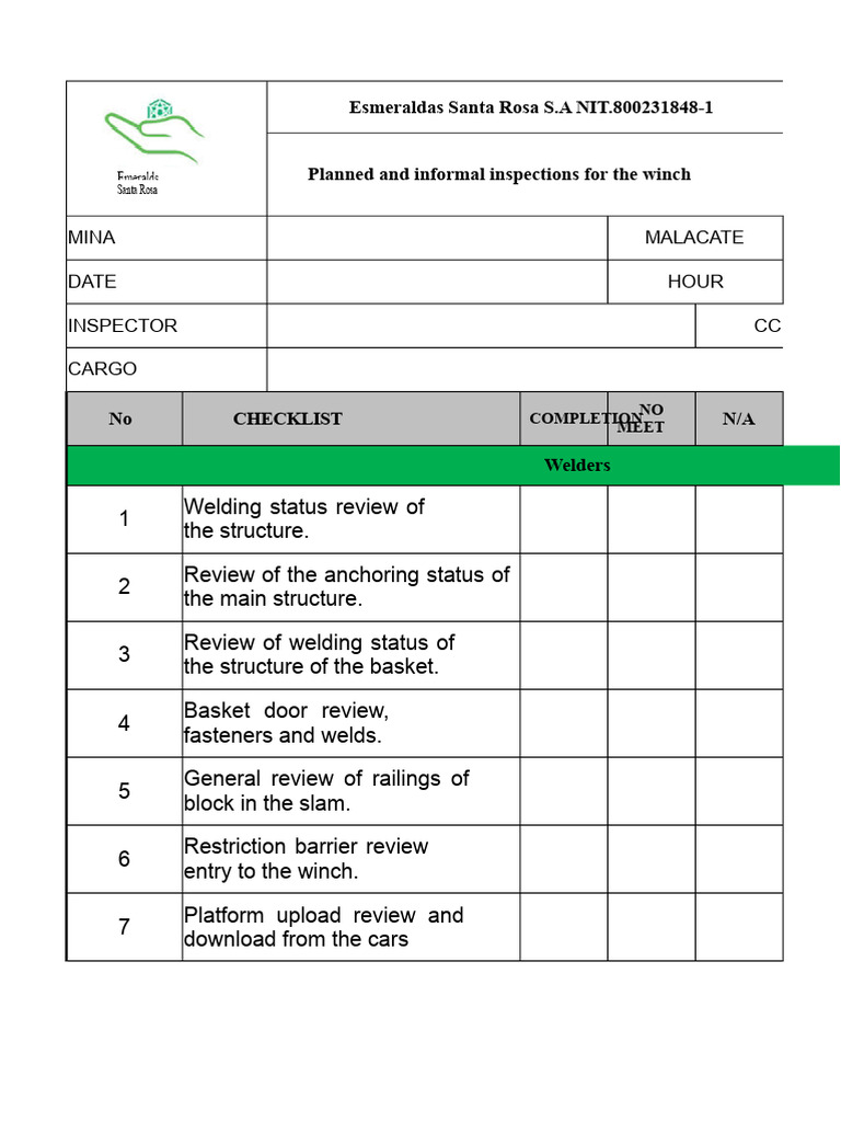 HSEQ-For-004 Checklist For Winches | PDF | Mechanical Engineering ...