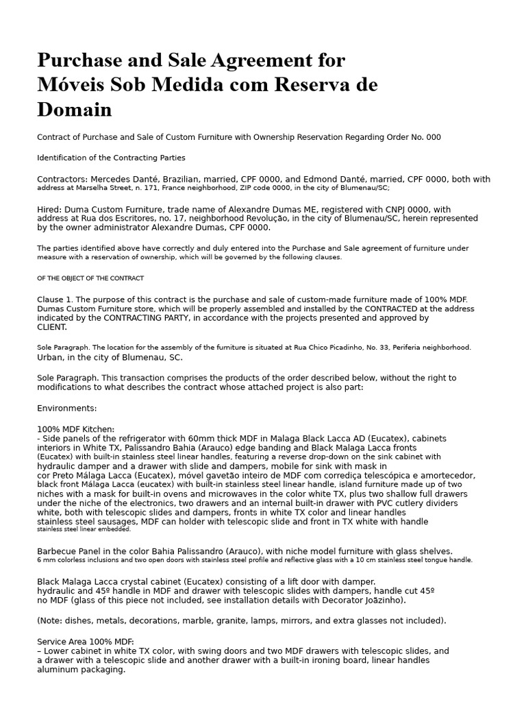 Custom Furniture Purchase Agreement | PDF | Cabinetry | Door
