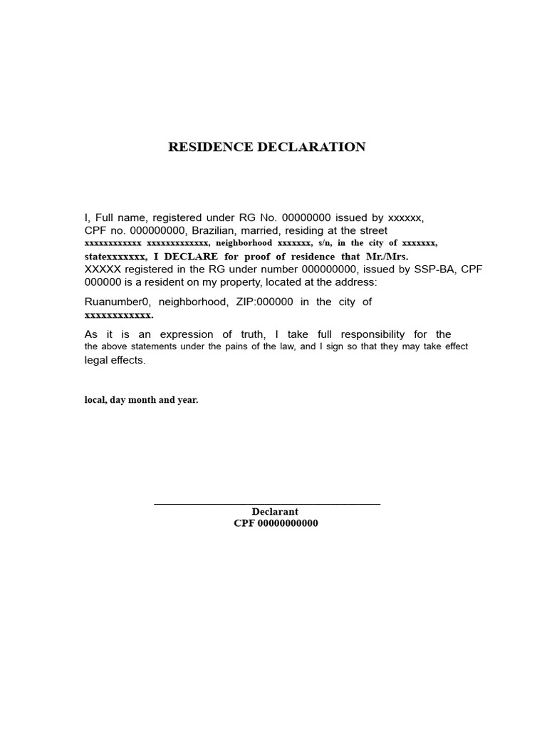 Declaration of Residence For Third Parties | PDF