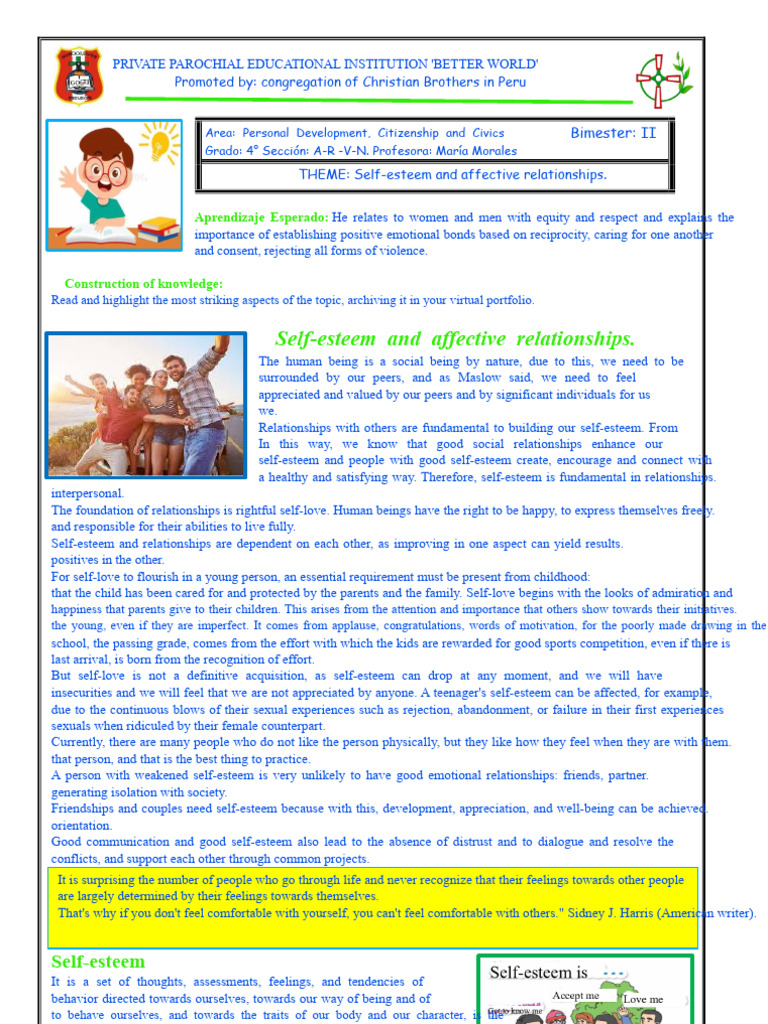 TOPIC 4 - Self-Esteem and Affective Relationships | PDF | Self Esteem ...