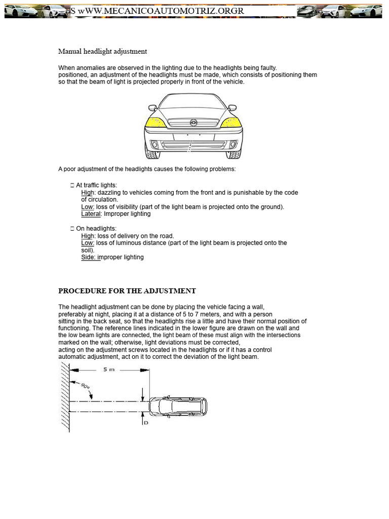 Headlight Adjustment Guide for Vehicles | PDF | Headlamp | Lighting
