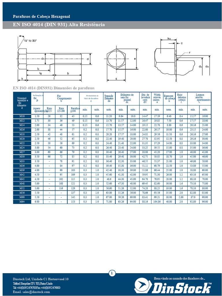 Parafusos Hexagonais EN ISO 4014 | PDF | Engenharia Mecânica ...