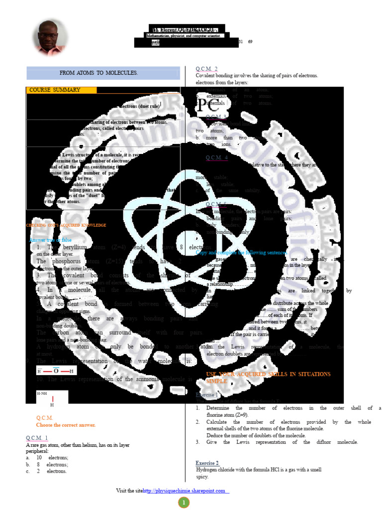 2nd S Series of Exercises - From Atoms To Molecules | PDF | Chemical ...