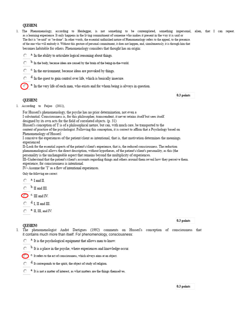 Phenomenological Psychology - Questionnaire - Unit I | PDF ...