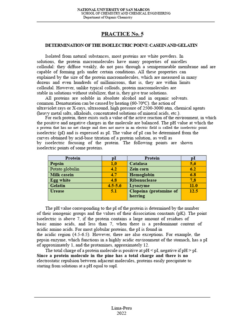 Practice #5 - Isoelectric Point | PDF | Acid | Proteins
