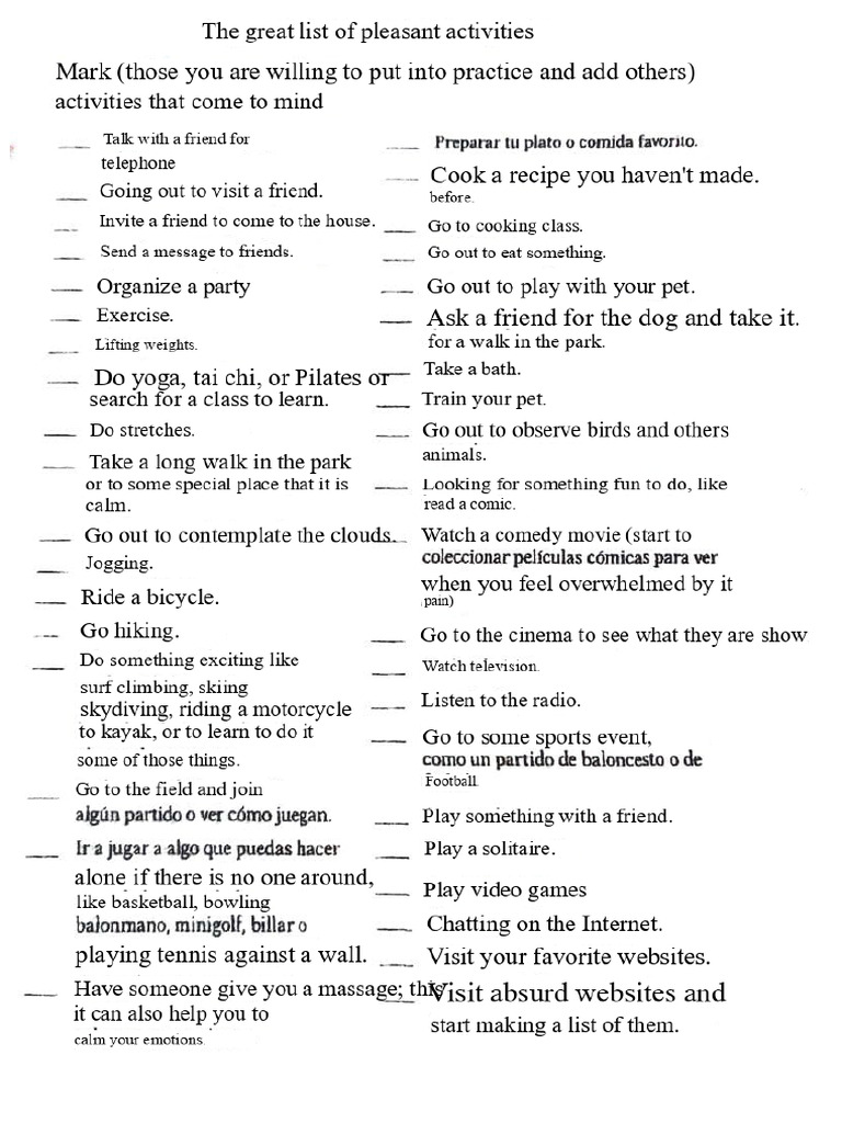 List of Pleasant Activities | PDF
