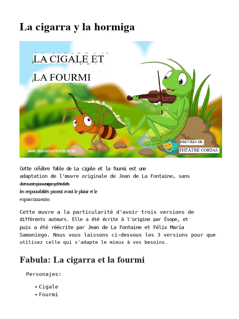 La Cigale Et La Fourmi | PDF | Fable