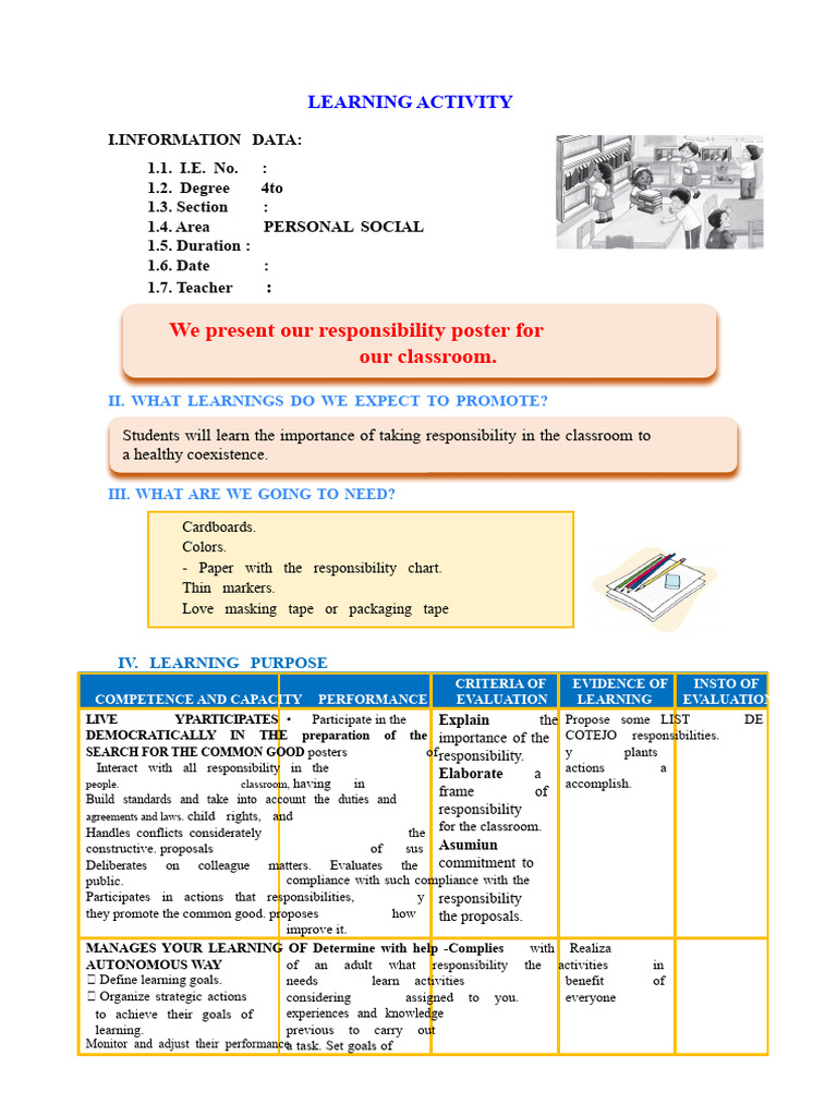 D1 A2 SESSION PS We Present Our Responsibility Poster For Our Classroom ...