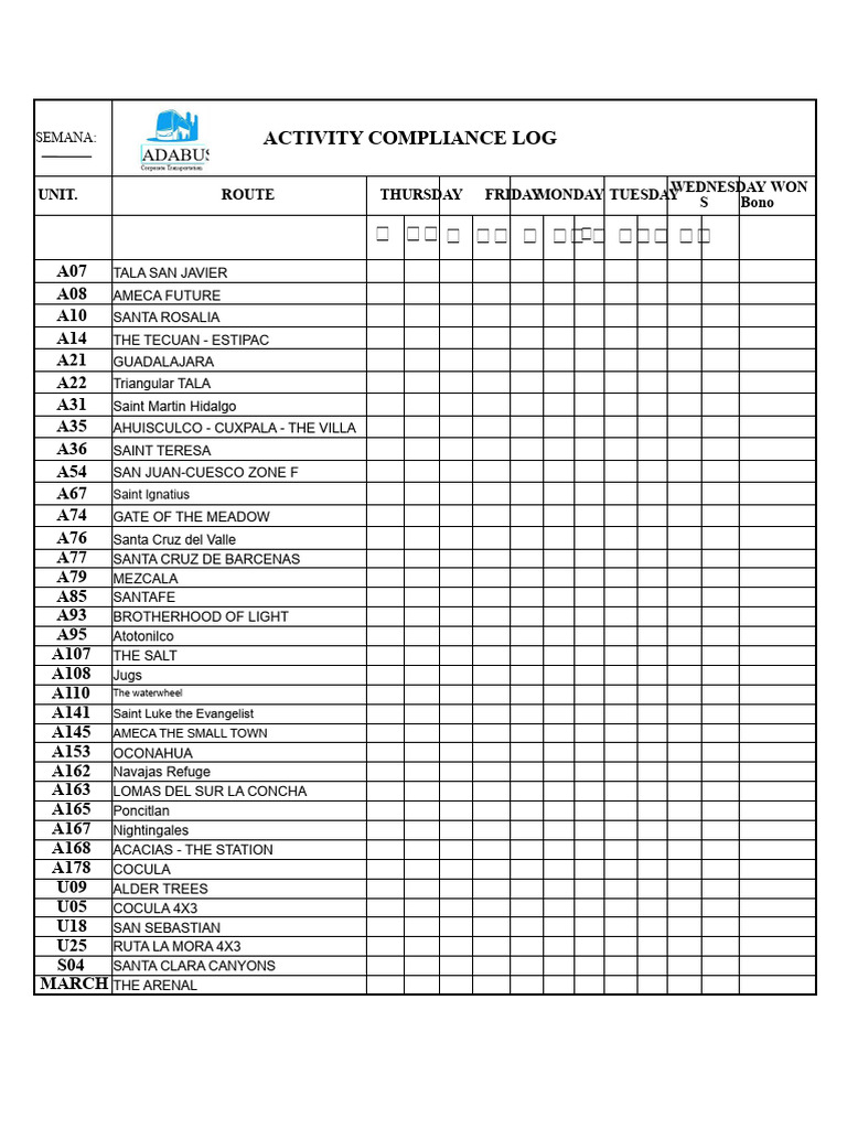 Weekly Activity Compliance Log | PDF