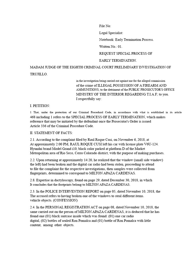 Request For Early Termination | PDF | Crimes | Crime & Violence