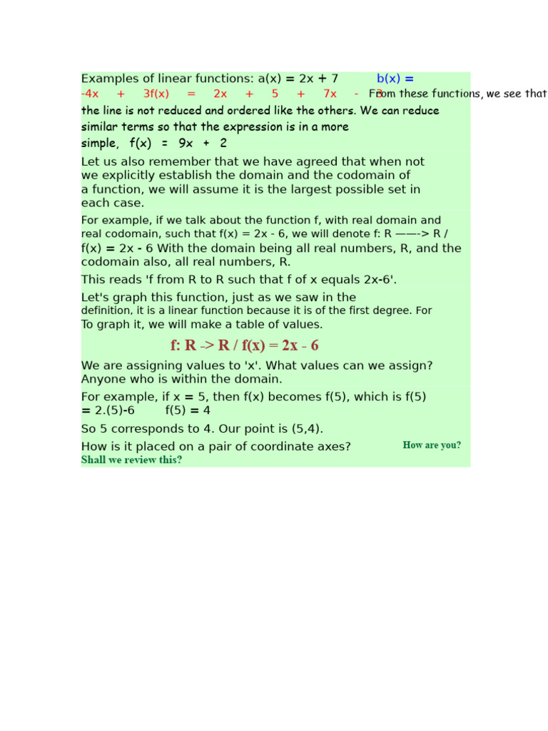 Examples of Linear Functions | PDF | Function (Mathematics ...
