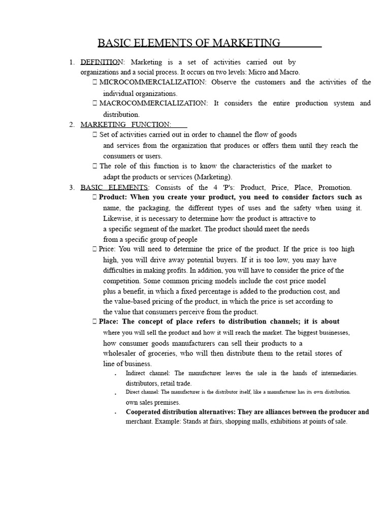 Basic Elements of Marketing | PDF | Marketing | Product (Business)