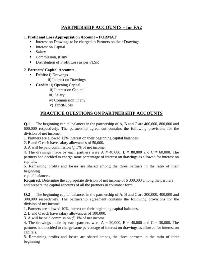 Partnership Accounts With Practice Questions | PDF