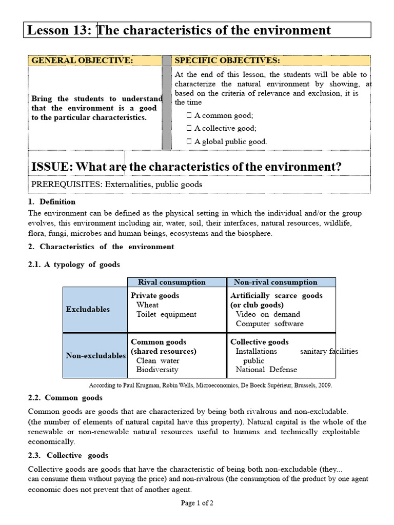 Lesson 13 - Characteristics of The Environment - Course | PDF | Goods ...