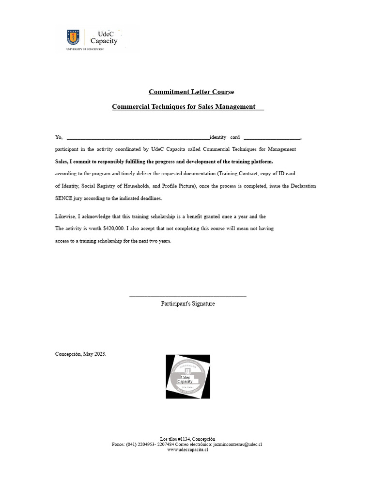Sales Management Commitment Letter | PDF