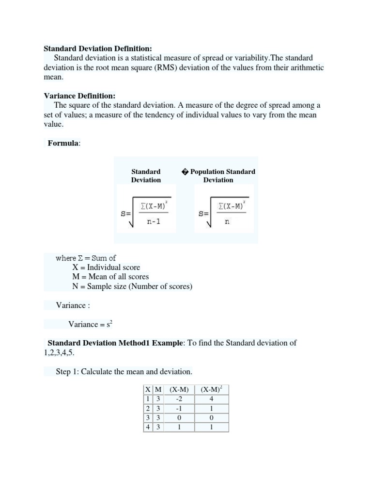 Standard Deviation and Variance Formulas Explained | PDF | Standard Deviation | Variance