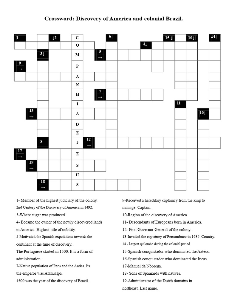 Crossword: America and Colonial Brazil | PDF | Conquistador | European ...