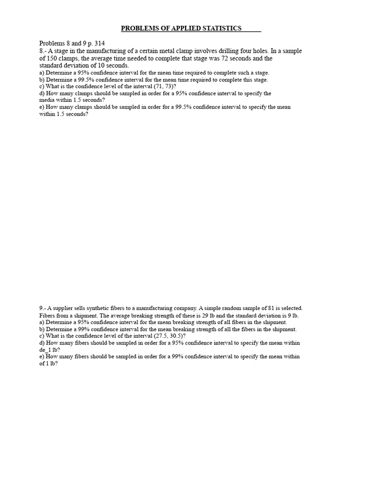 Applied Statistics Problems | PDF | Statistics | Confidence Interval