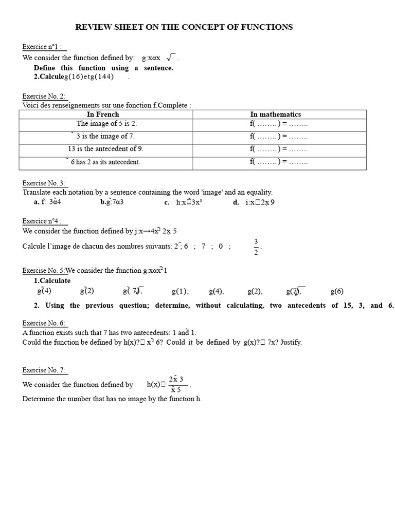 Exercises On The Concept of Functions | PDF | Function (Mathematics ...